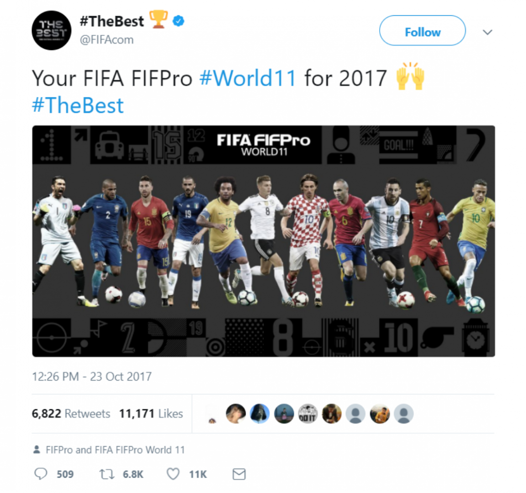 The FIFPro World11 Has Been Revealed At The Best FIFA Football Awards 2017