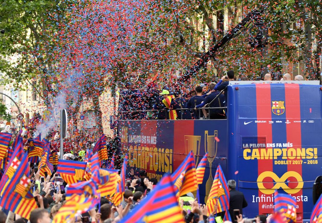 Barcelona Celebrate La Liga And Copa del Rey Trophies With Parade